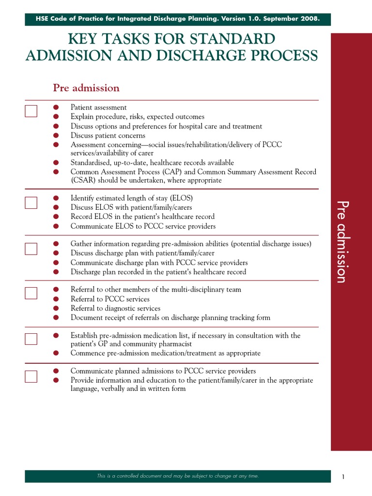 Discharge Planning Booklet Key Tasks | PDF