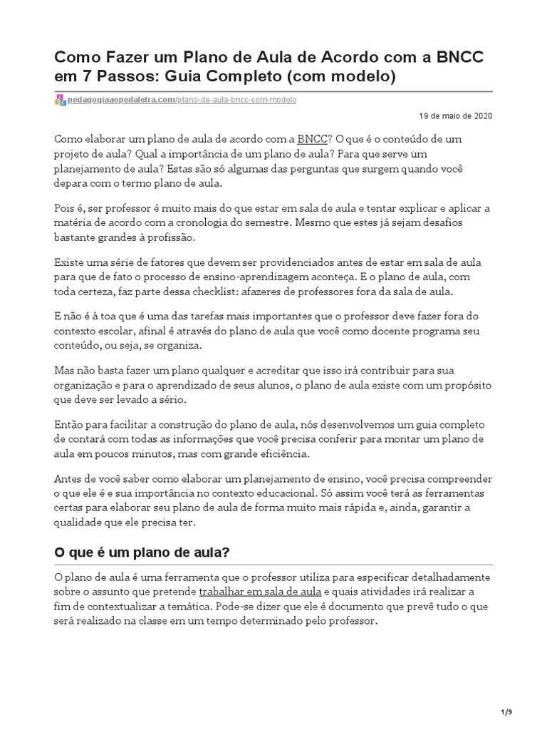 Como Fazer Um Plano de Aula de Acordo Com A BNCC em 7 Passos Guia ...
