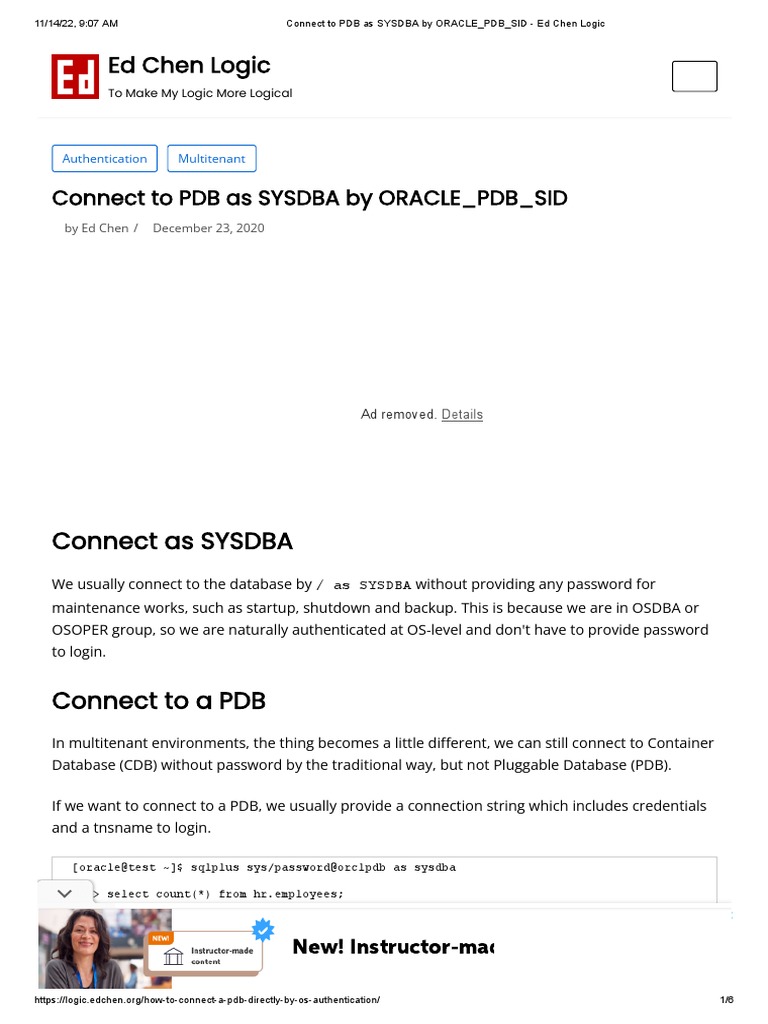 Connect To PDB As SYSDBA by ORACLE - PDB - SID | PDF | Databases | Password