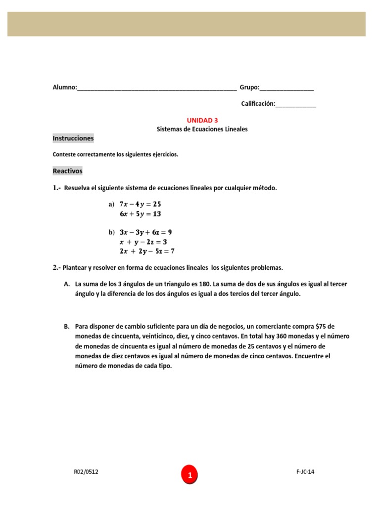 Algebra Lineal Unidad 3 Sistemas de Ecuaciones Lineales | PDF ...