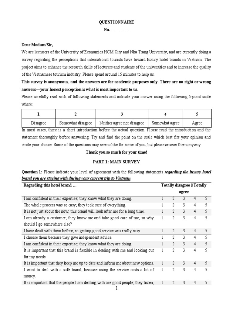 Sample of Questionnaire - Vietnamese | PDF