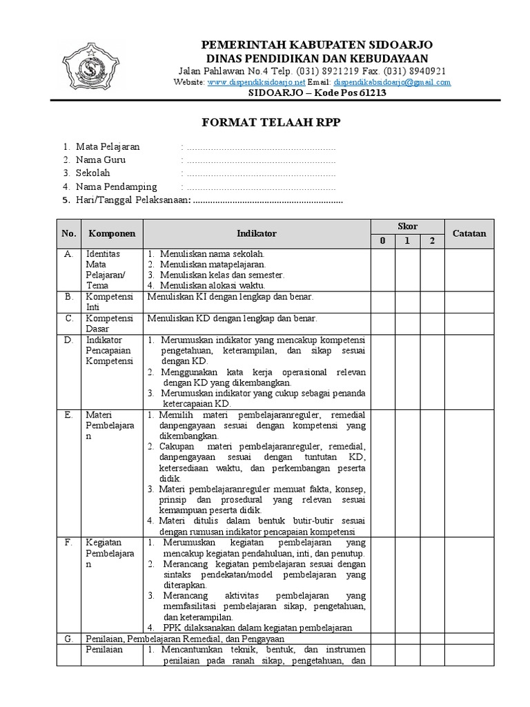00 FORMAT TELAAH RPP - Oke-1 | PDF