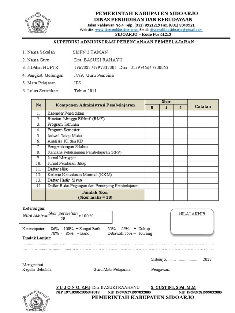 00 Instrumen Administrasi KBM & Penilaian | PDF