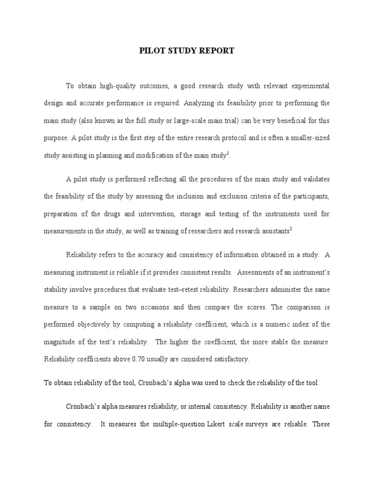 Pilot Study Report | PDF | Cronbach's Alpha | Quantitative Research