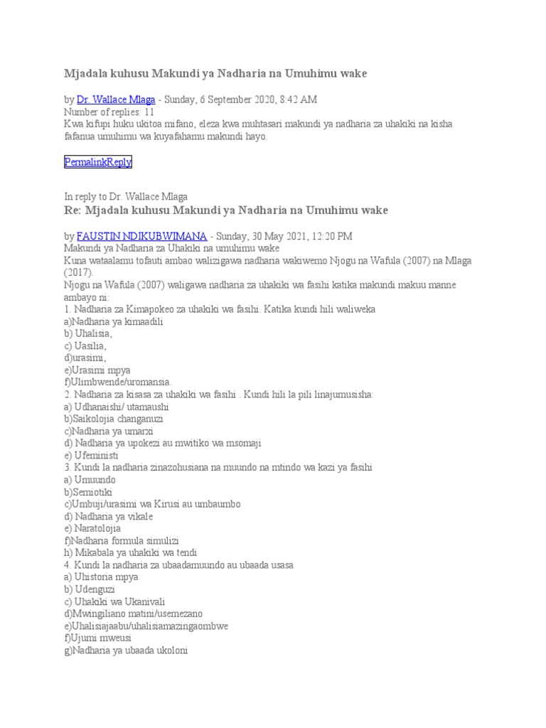 Mjadala Kuhusu Makundi Ya Nadharia Na Umuhimu Wake | PDF