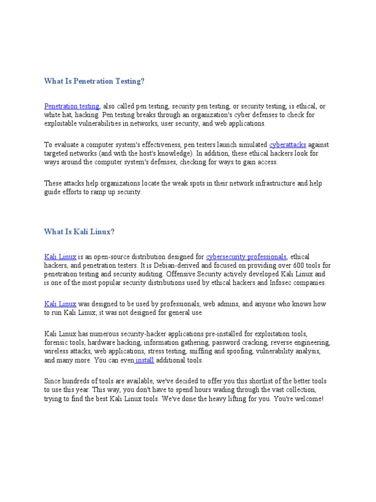 21 Best Kali Linux Tools For Hacking and Penetration Testing | PDF