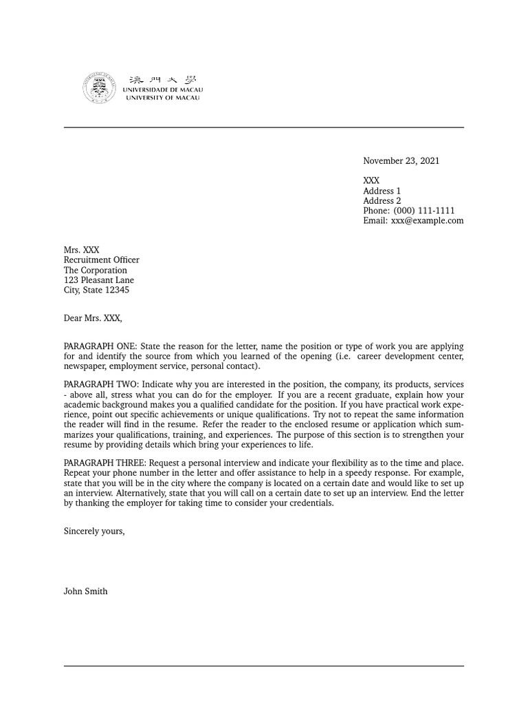 University of Macau Letter Template | PDF