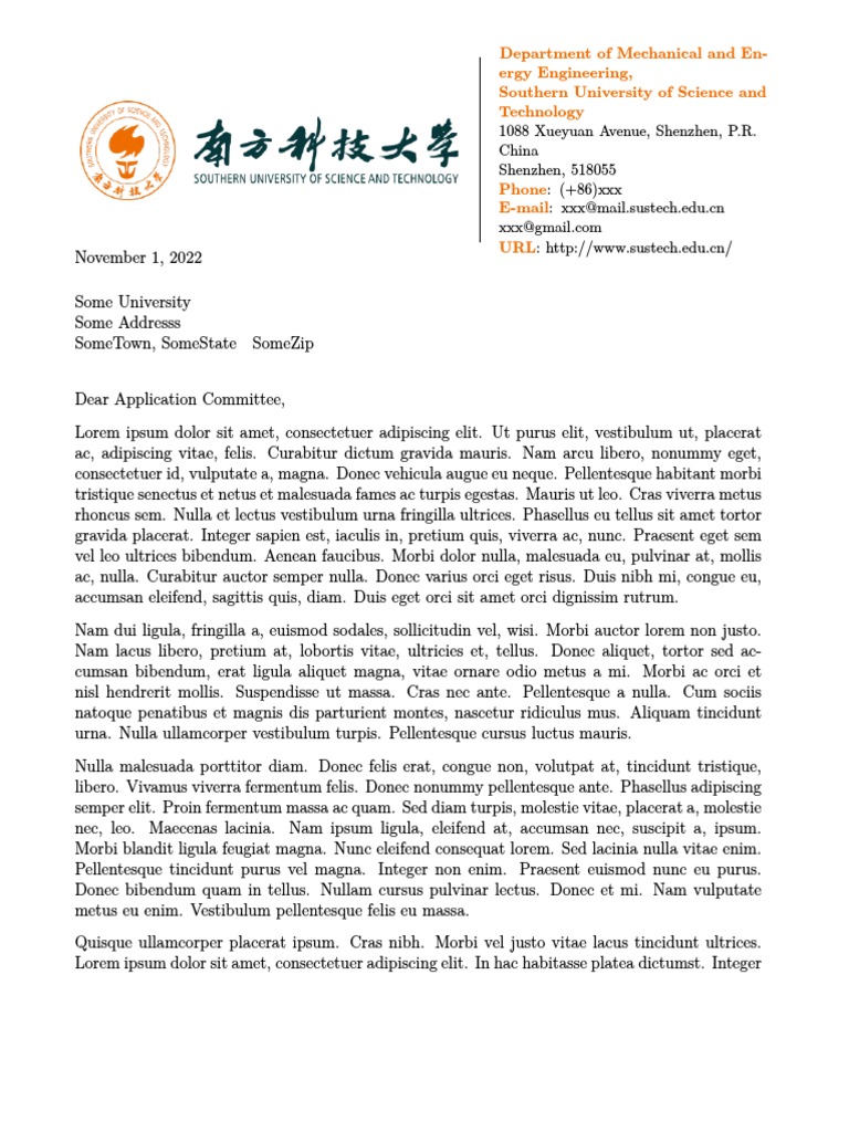 Sustech Recommendation Letter Template | PDF
