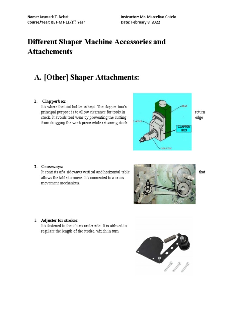 Shaper Machine Accessories Overview | PDF | Gear | Machines