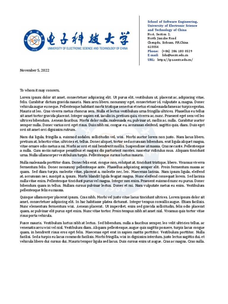 Uestc Recommendation Letter Template | PDF