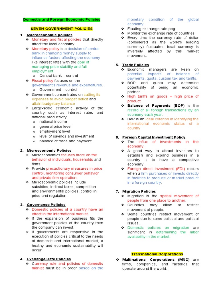 Domestic and Foreign Economic Policies | PDF