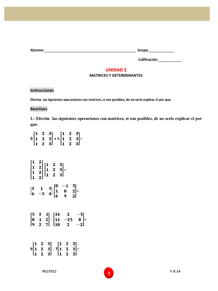 Algebra Lineal Unidad 2 Matrices y Determinantes | PDF | Matriz ...