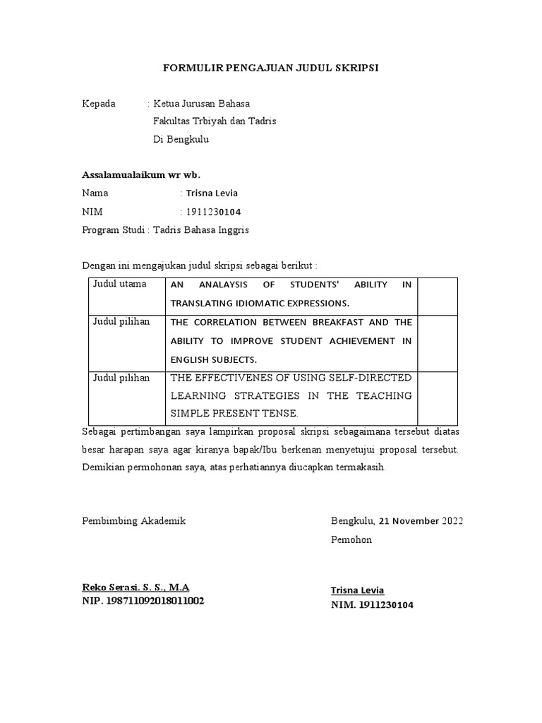 Contoh Formulir Pengajuan Judul | PDF
