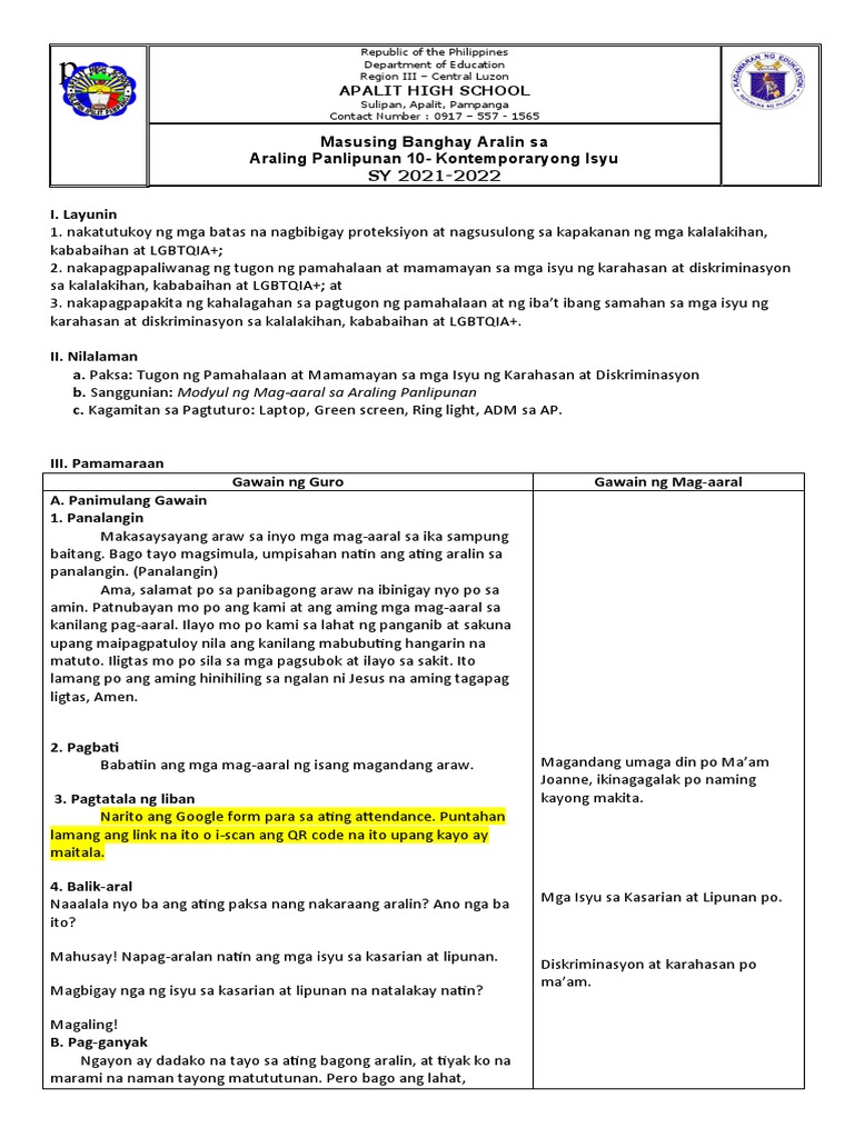 COT 1 Detailed Lesson Plan Sex and Gender 2021 2022 | PDF