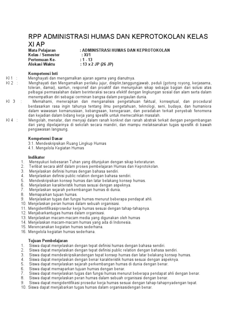 RPP - Administrasi - Humas - Dan - Keprotokolan | PDF | Karier & Perkembangan