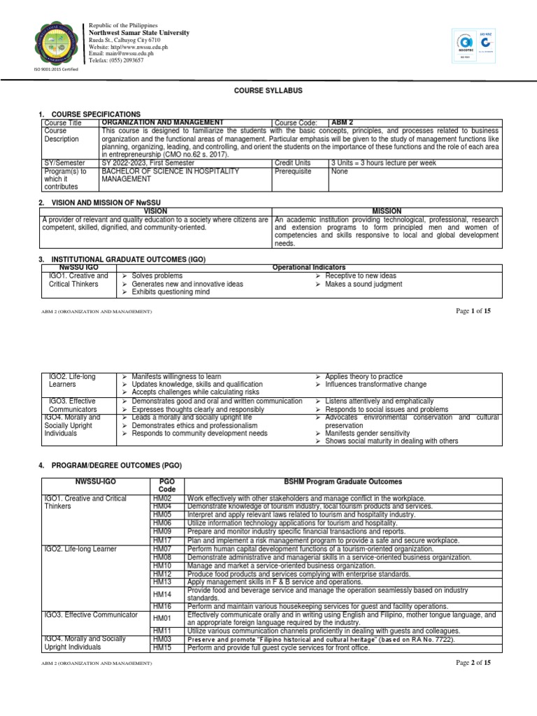BSHM Syllabus RevisedFormat 2021 | PDF | Human Resources | Business