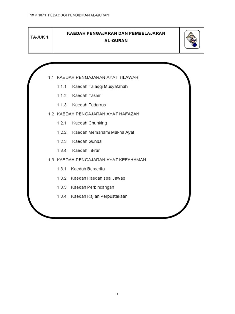 Kaedah Pengajaran Al Quran Pdf