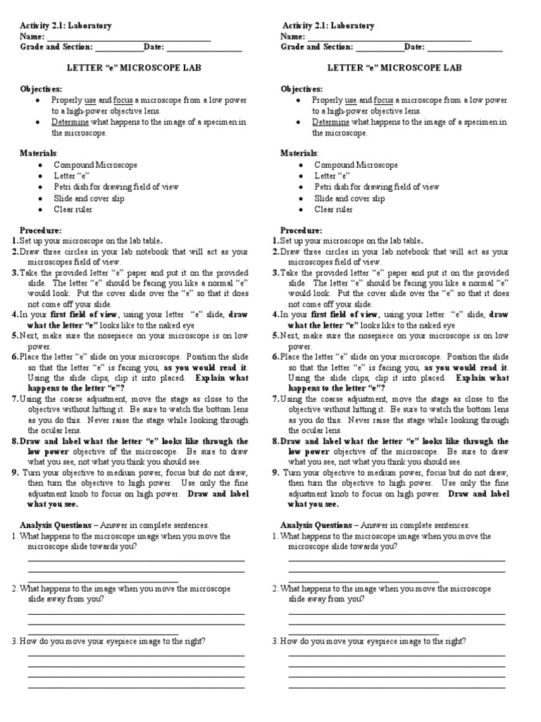 Letter e Lab - H | PDF | Equipment | Microscopy