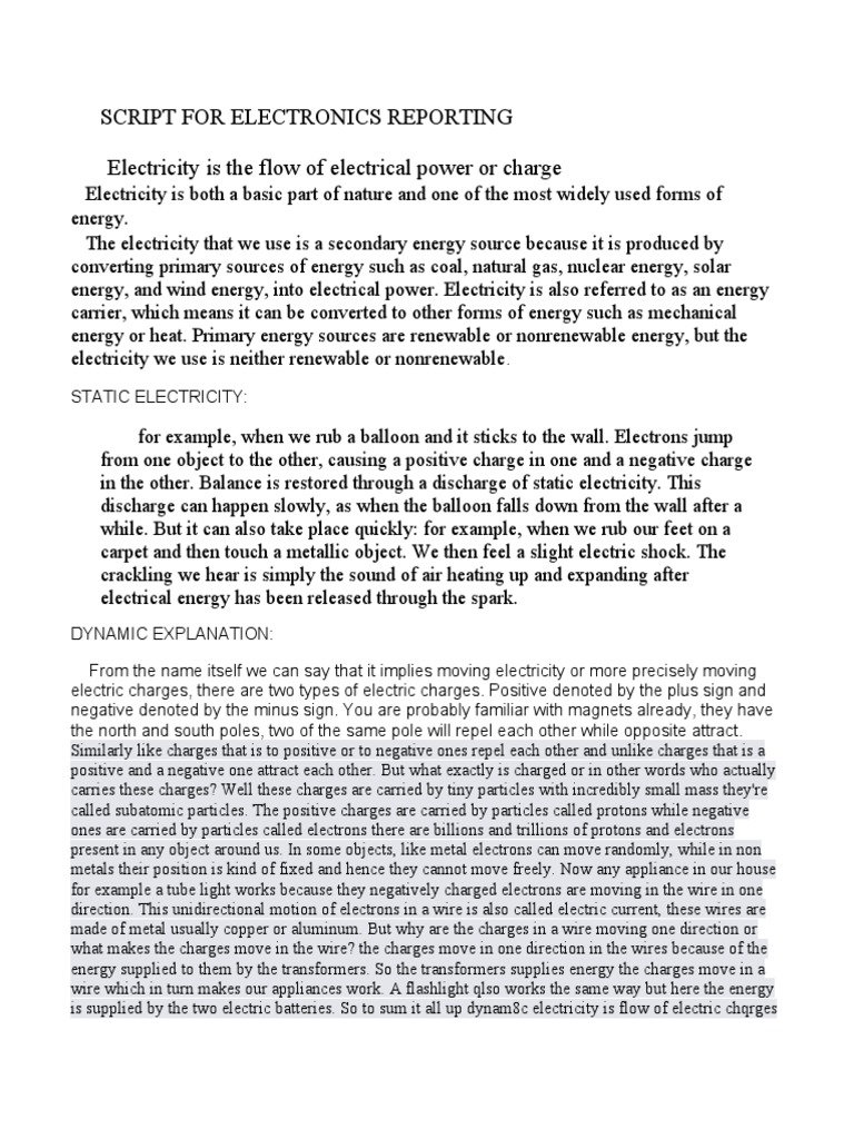 Script For Electronics Reporting | PDF