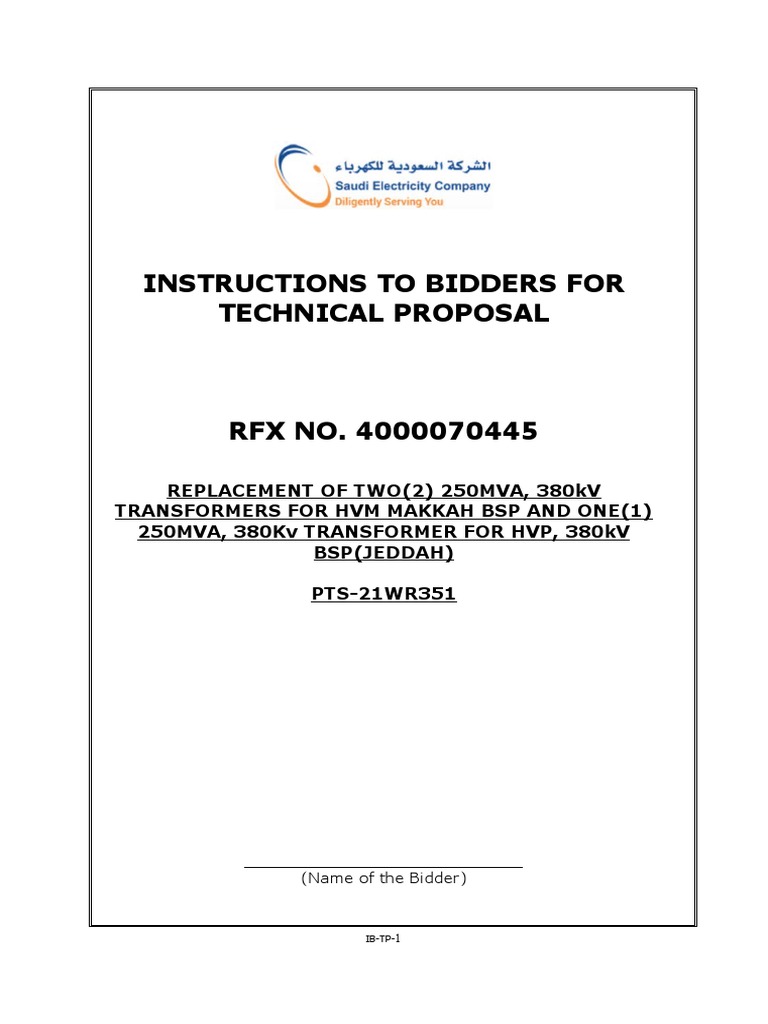 150 ITB Technical Proposal-Replacement of (02) Transformer at HV | PDF | Specification ...