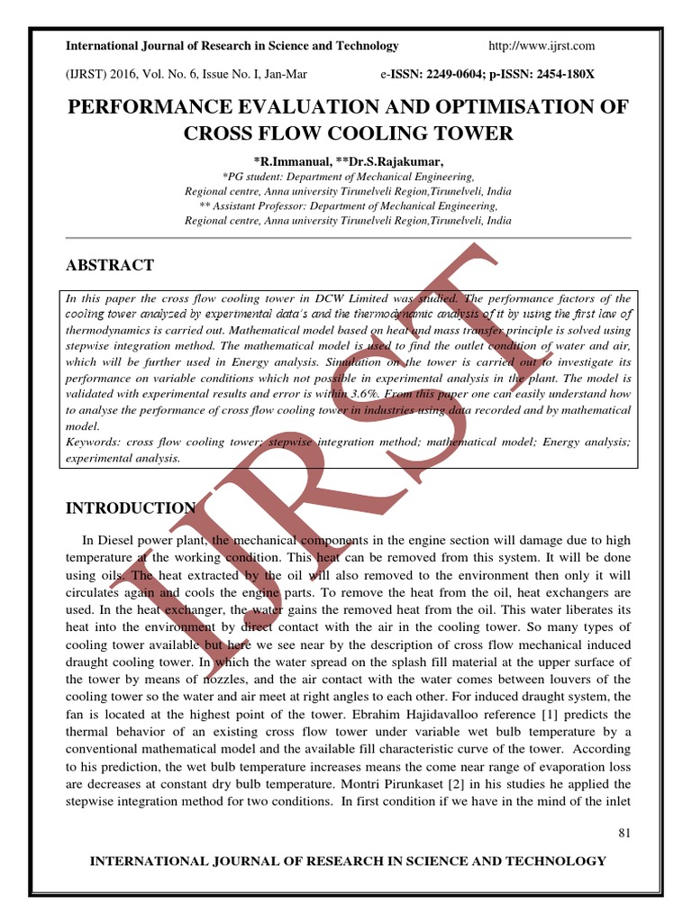 Cross Flow Cooling Tower Analysis | PDF