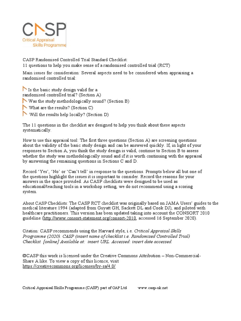 CASP RCT Checklist PDF Fillable Form | PDF | Randomized Controlled ...