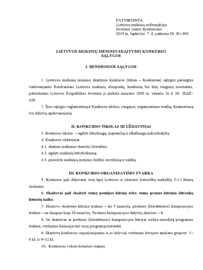 Saitovu Meninio Skaitymo Konkurso Salygos | PDF