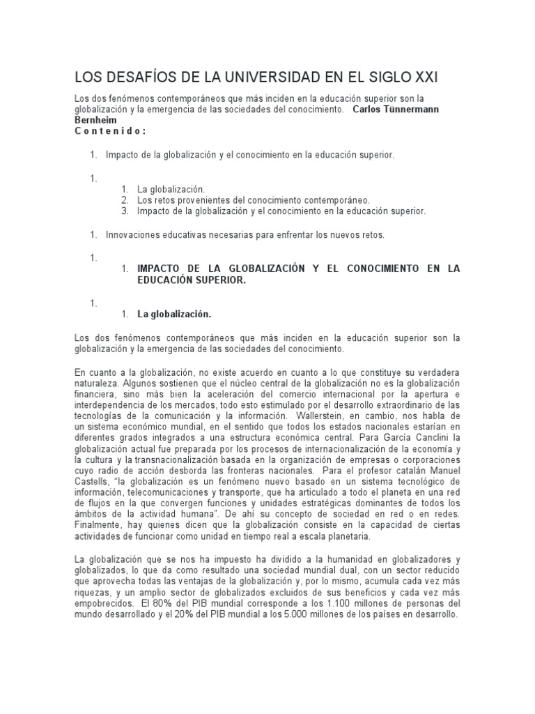 Los Desafíos de La Universidad en El Siglo Xxi | PDF