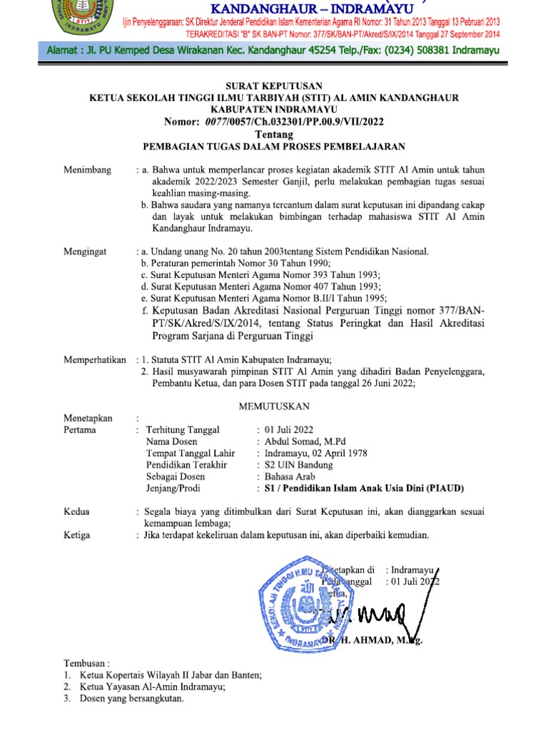 SK Dosen 2022-2023 Ganjil Somad | PDF