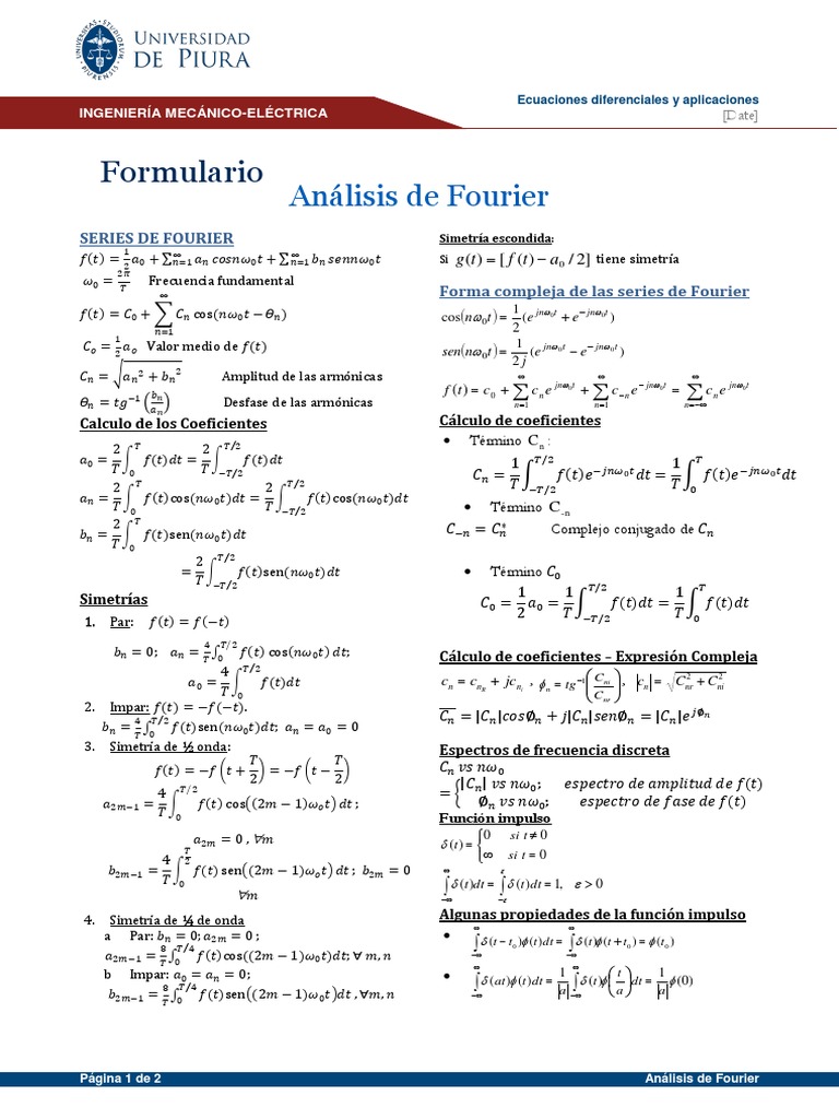 Formulario de Series y Transformadas de Fourier | PDF | Integral ...
