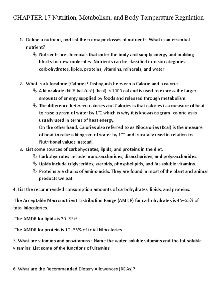 CHAPTER 17 Nutrition | PDF | Cellular Respiration | Metabolism