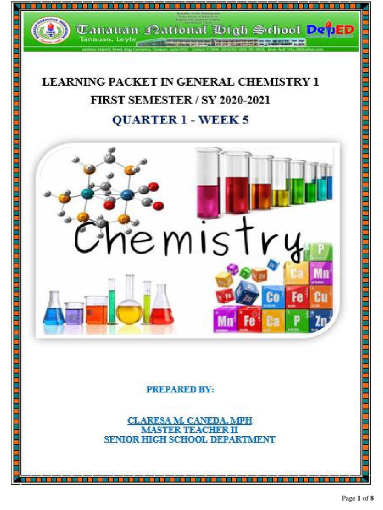 LEARNING ACTIVITY SHEET-CHEM 1 q1 Week 5 | PDF | Stoichiometry ...