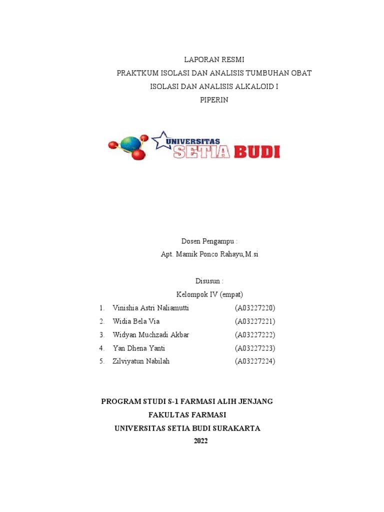 Laporan Resmi Iato Piperin Kelompok 4B | PDF Laporan Resmi Iato Piperin Kelompok 4B | PDF