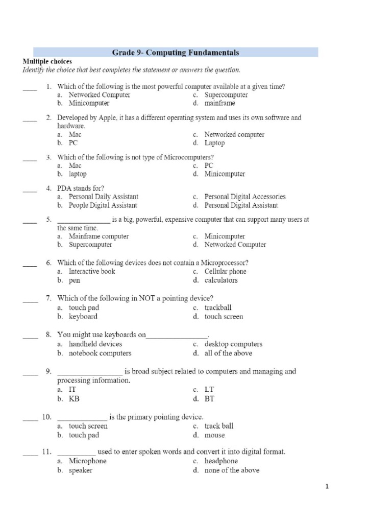 Grade 9 - Computing Fundamentals - ICT-IAT | PDF Grade 9 - Computing Fundamentals - ICT-IAT | PDF