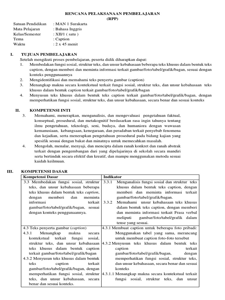 RPP - Caption Kelas 12 | PDF
