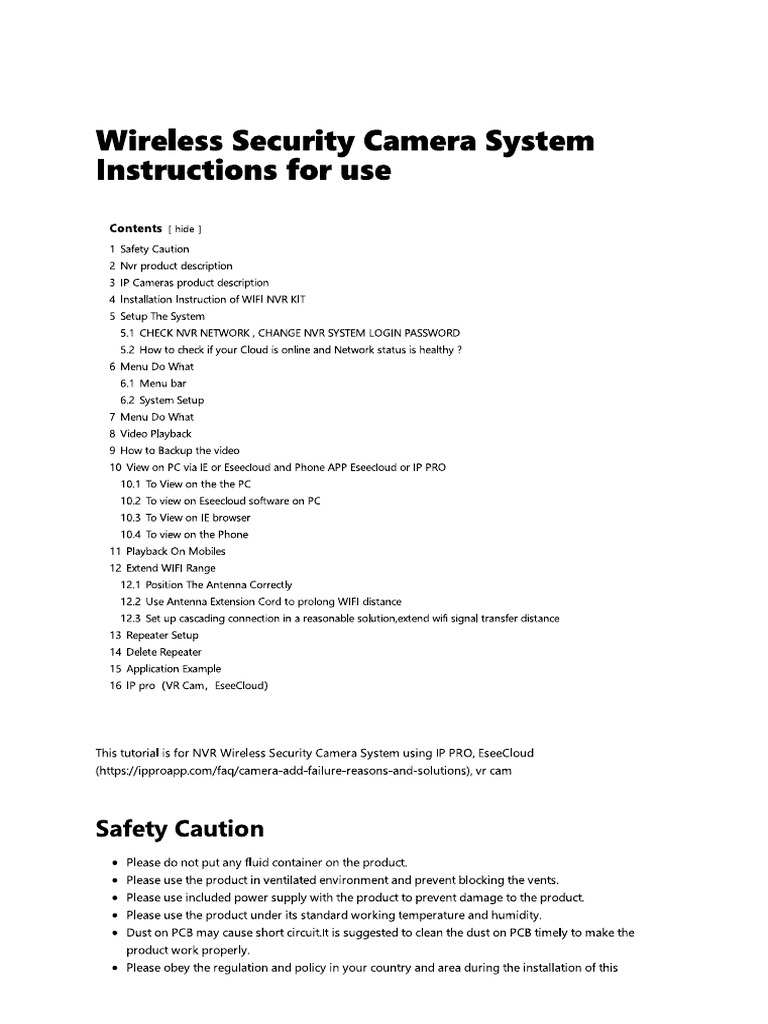 Wireless Security Camera System Manual Eseecloud | PDF