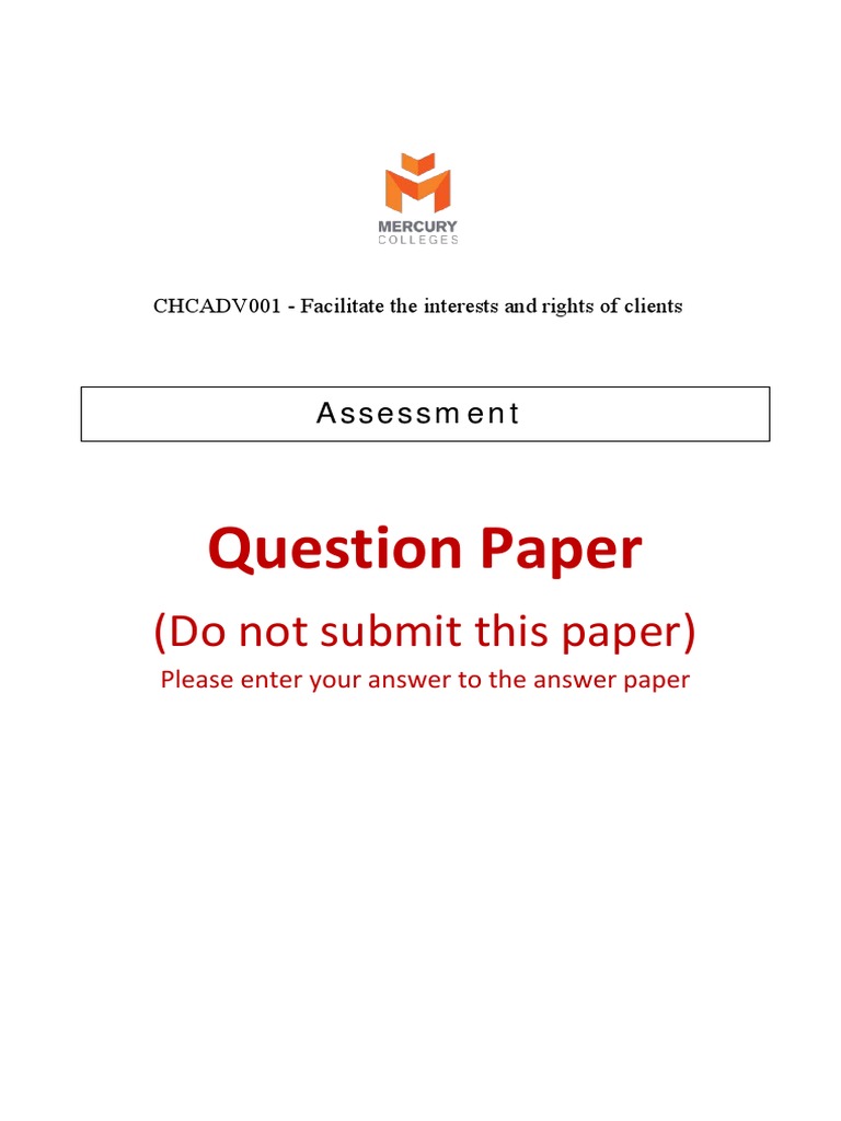 Do Not Submit Question Paper CHCADV001 Assessment MC | PDF