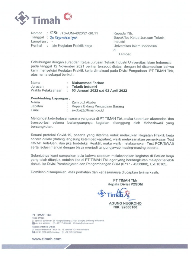 Surat Konfirmasi - M.Farhan Divisi Pengadaan | PDF