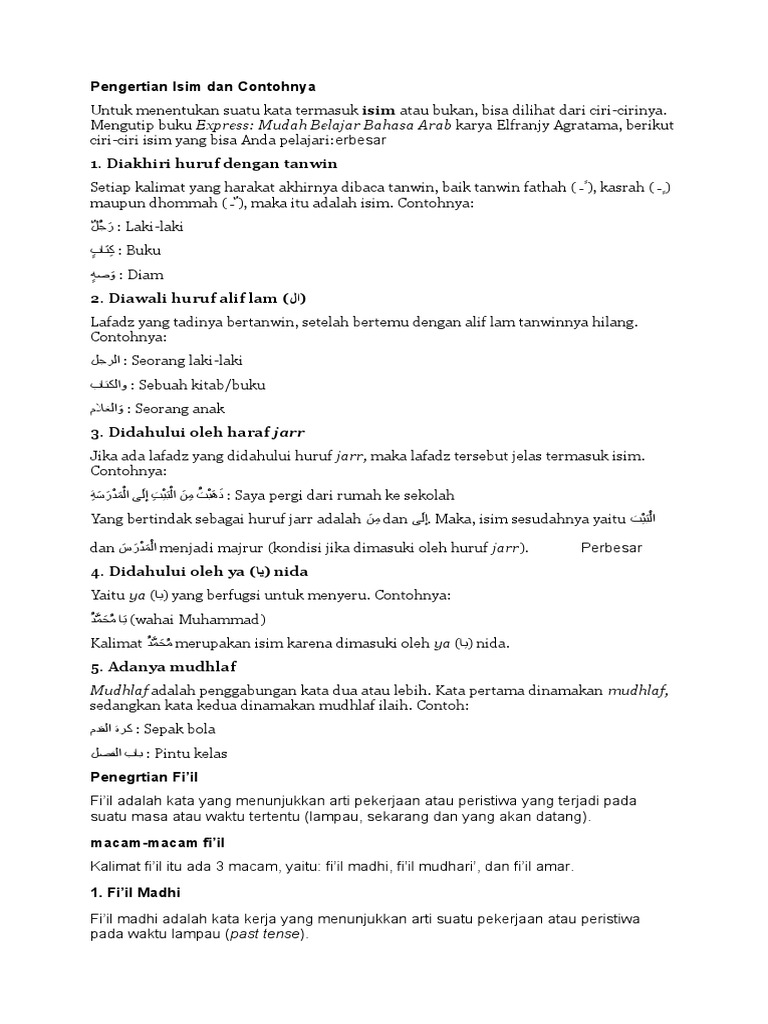 Pengertian Isim Dan Contohnya | PDF