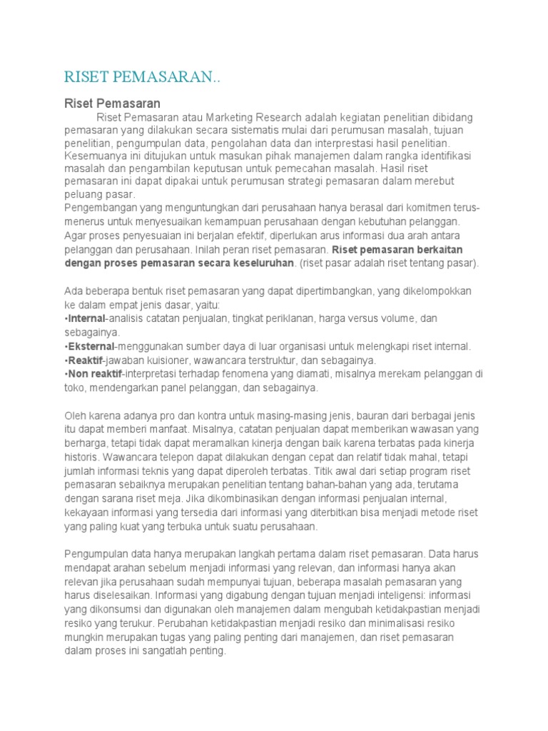 RISET PEMASARAN DN Mnajemen Resiko | PDF