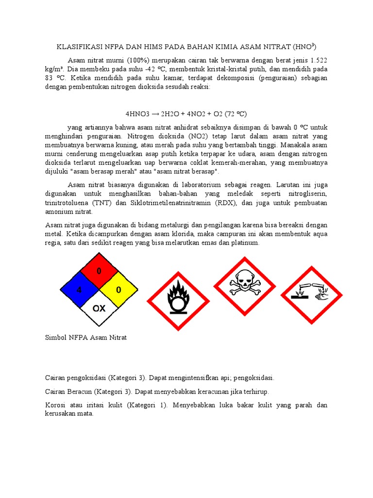 Klasifikasi NFPA Asam Nitrat HNO3 | PDF | Sains & Matematika