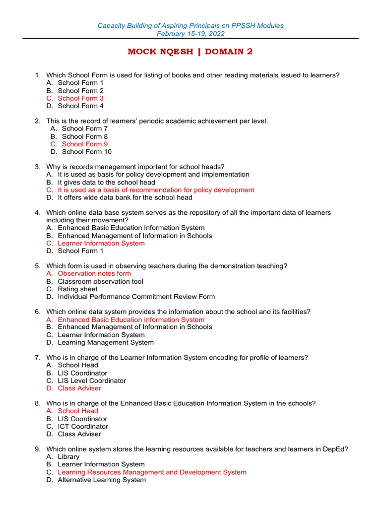 Answer Key - Domain 2 | PDF