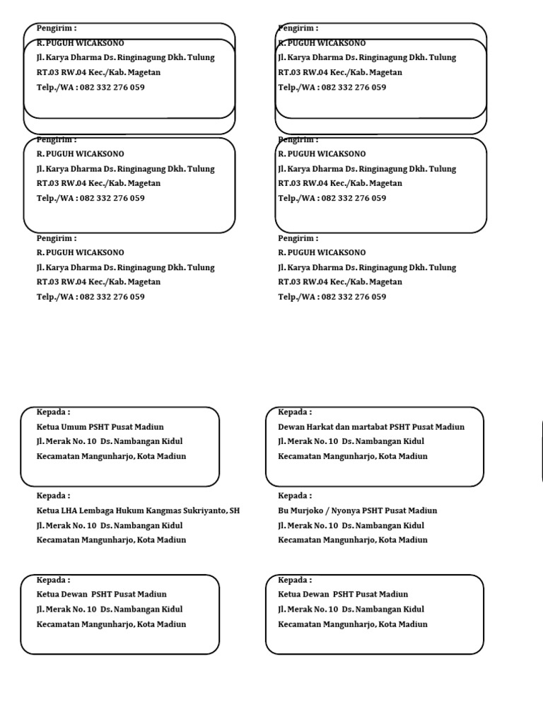Pengirim Dan Kepada Garda | PDF