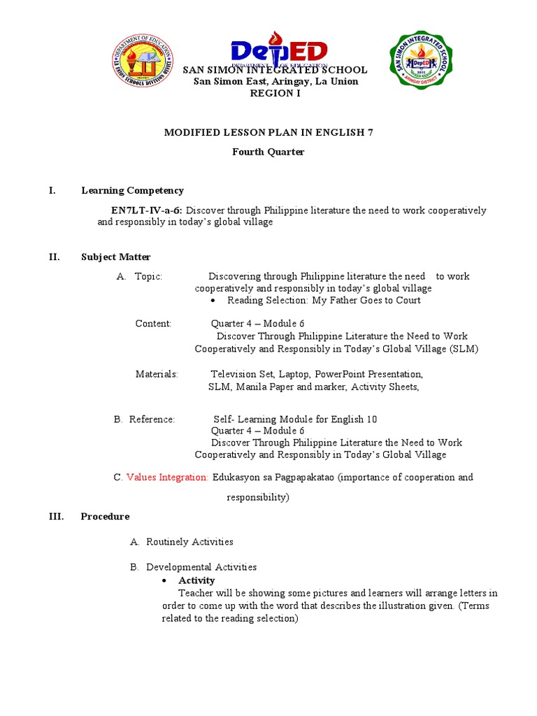 Modified Lesson Plan in English 7 Q 4 | PDF