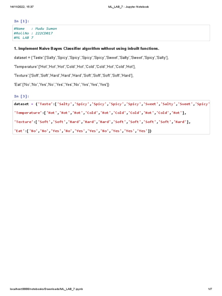 ML - LAB - 7 - Jupyter Notebook | PDF | Taste | Applied Mathematics