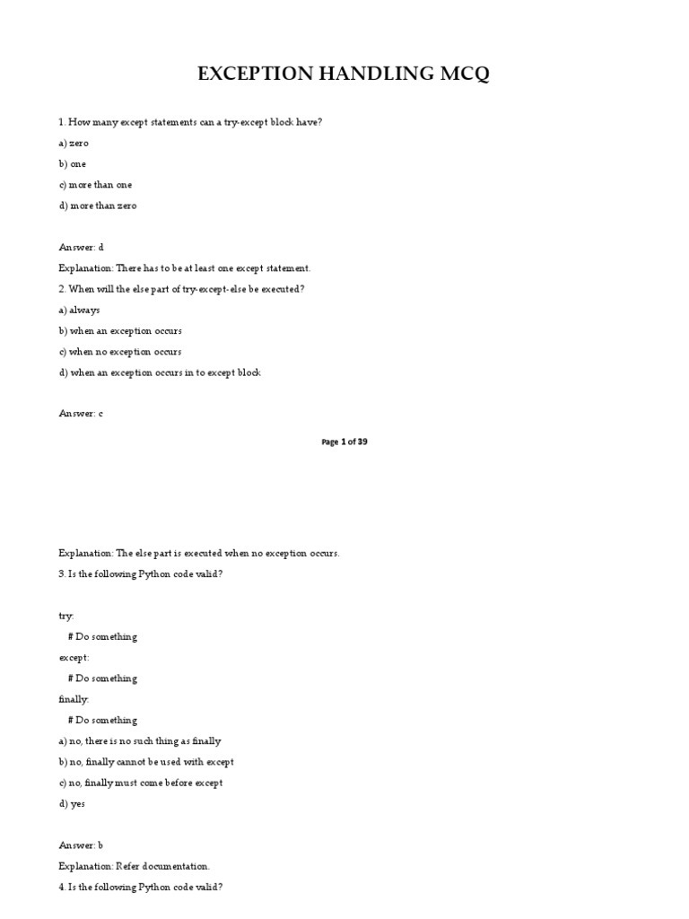 Exception Handling MCQ | PDF