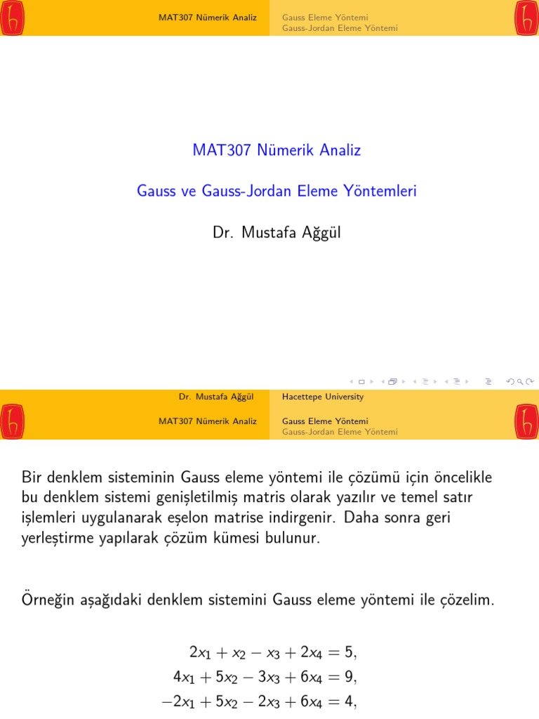 Gauss Ve Gauss Jordan Eleme Yöntemleri | PDF