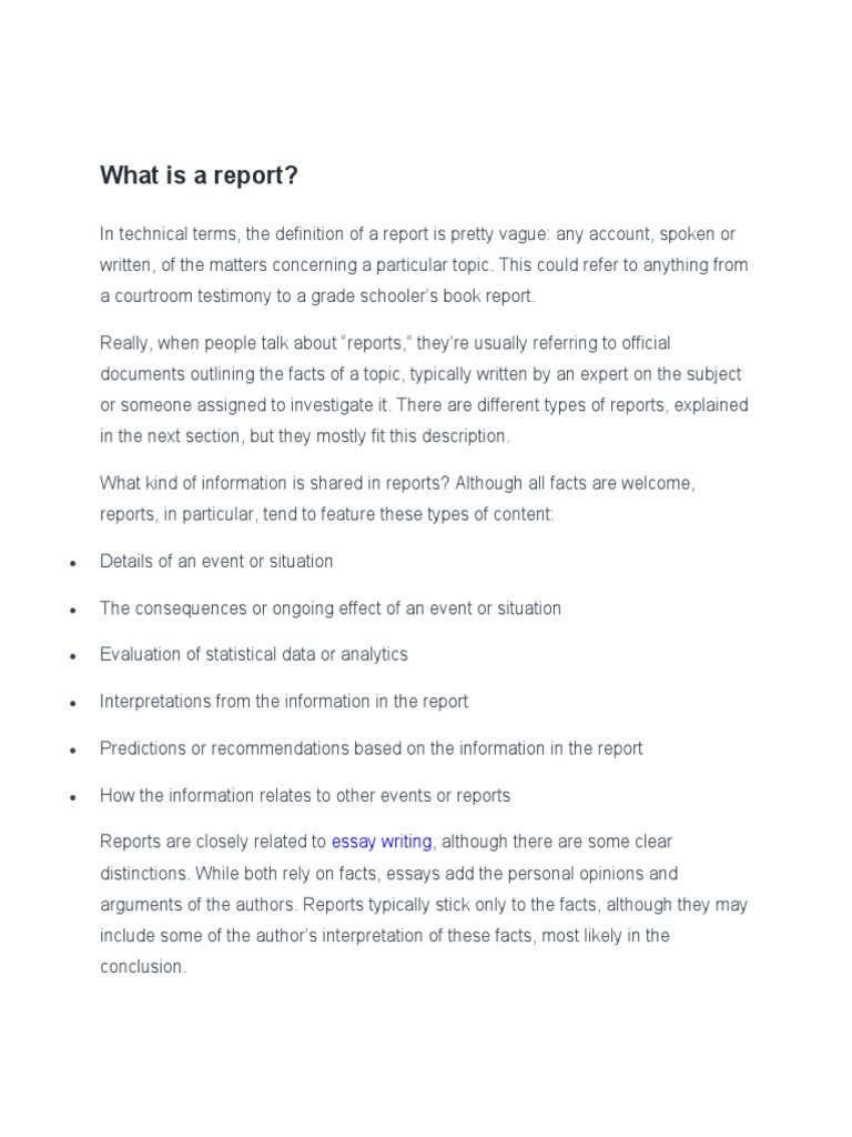 What Is A Report?: Essay Writing | PDF | Essays | Information