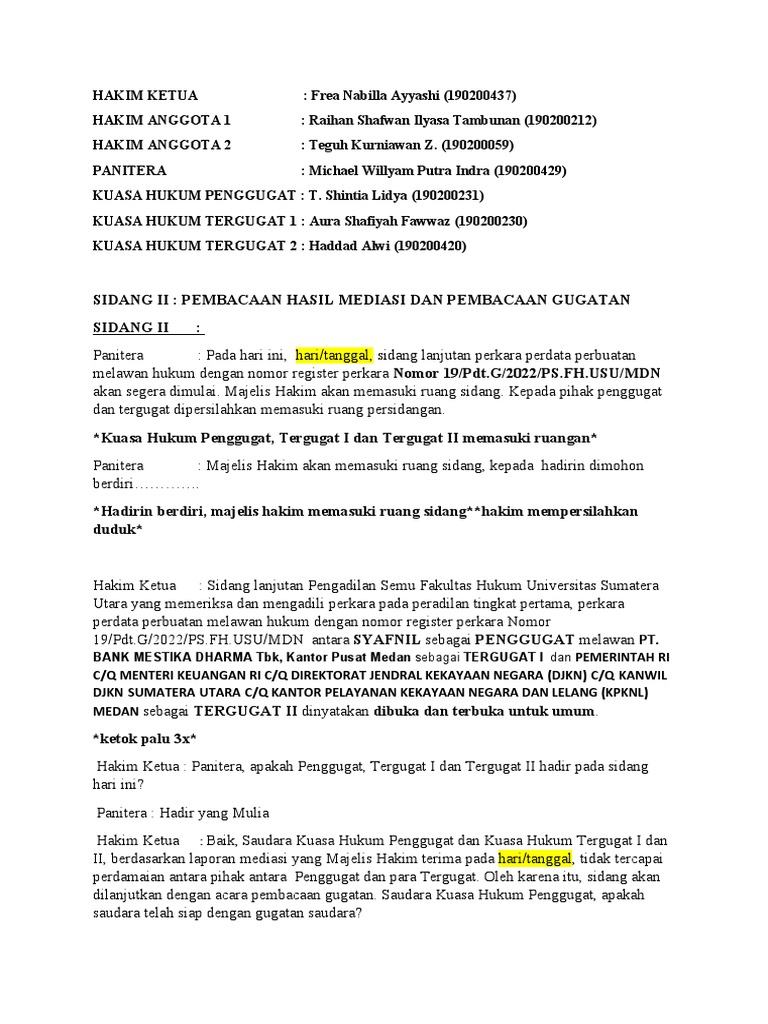 Naskah Sidang II Perdata | PDF | Hukum