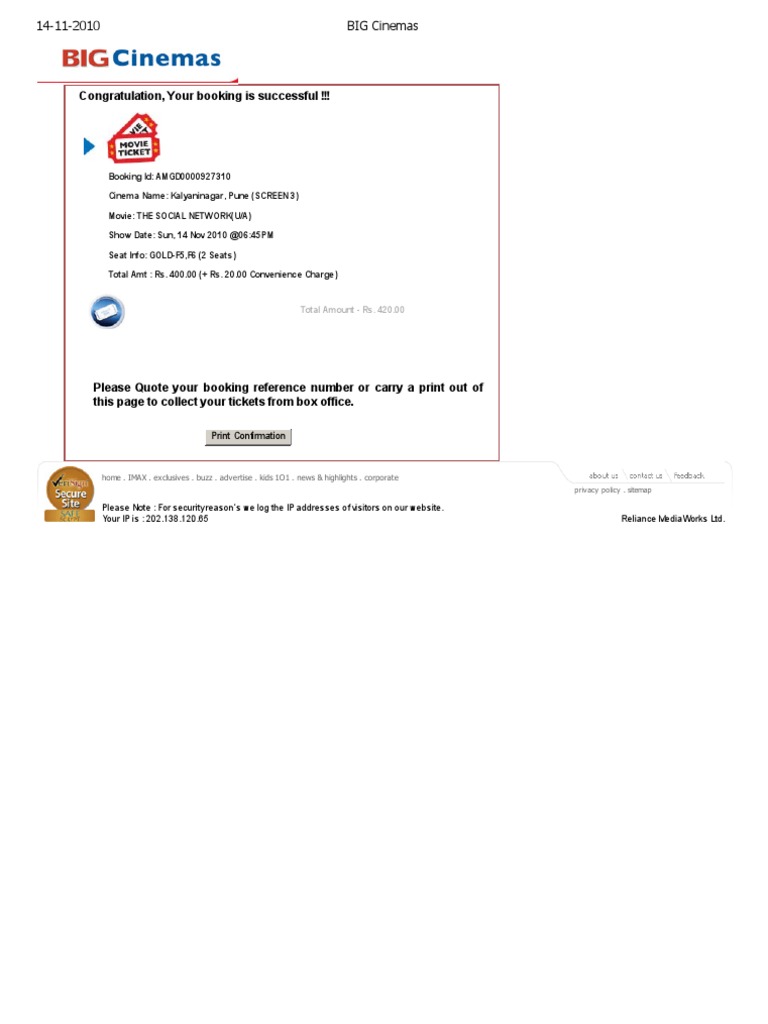 Successful Movie Booking Confirmation | PDF | Business